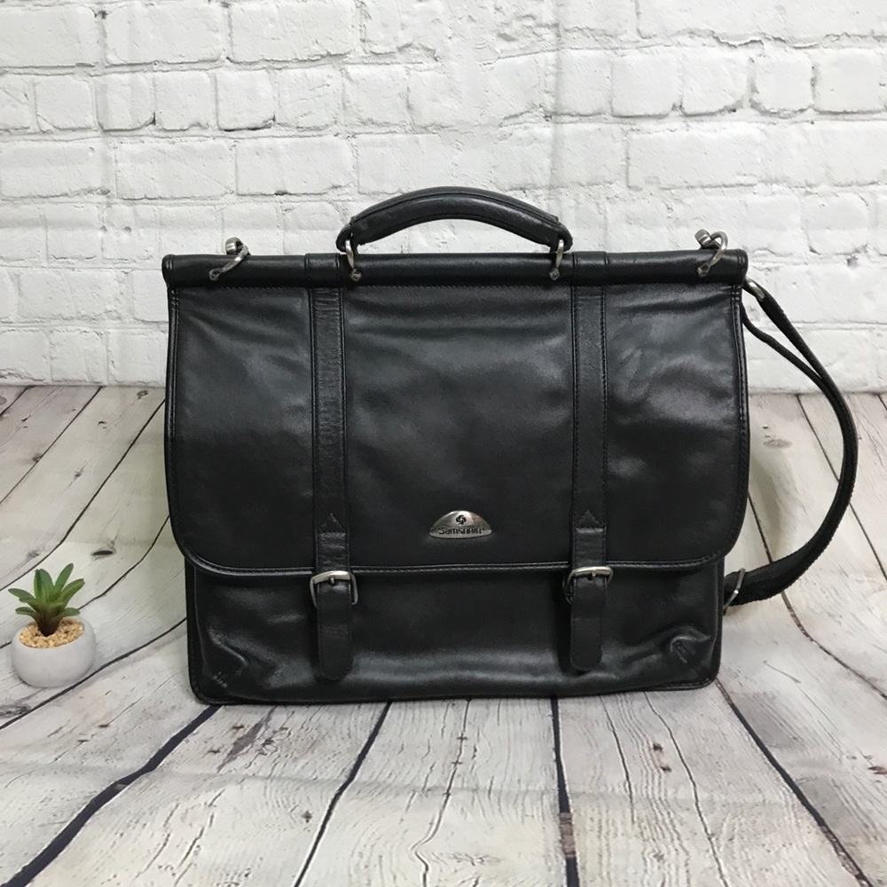 Samsonite Heritage Black Leather Messenger Bag - Gem